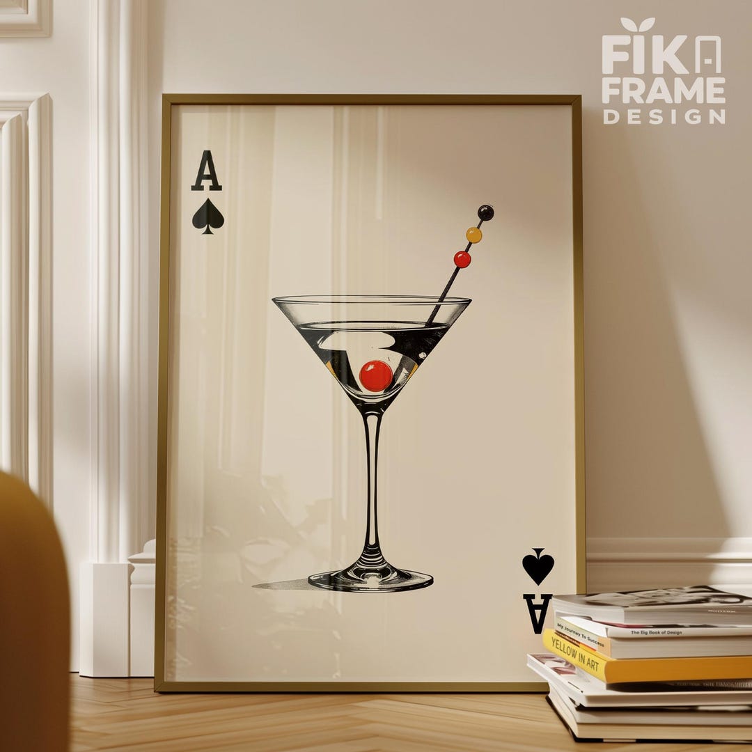Ace of Spades Martini Wall Art , Retro Glam Cocktail Poster , Casino ...