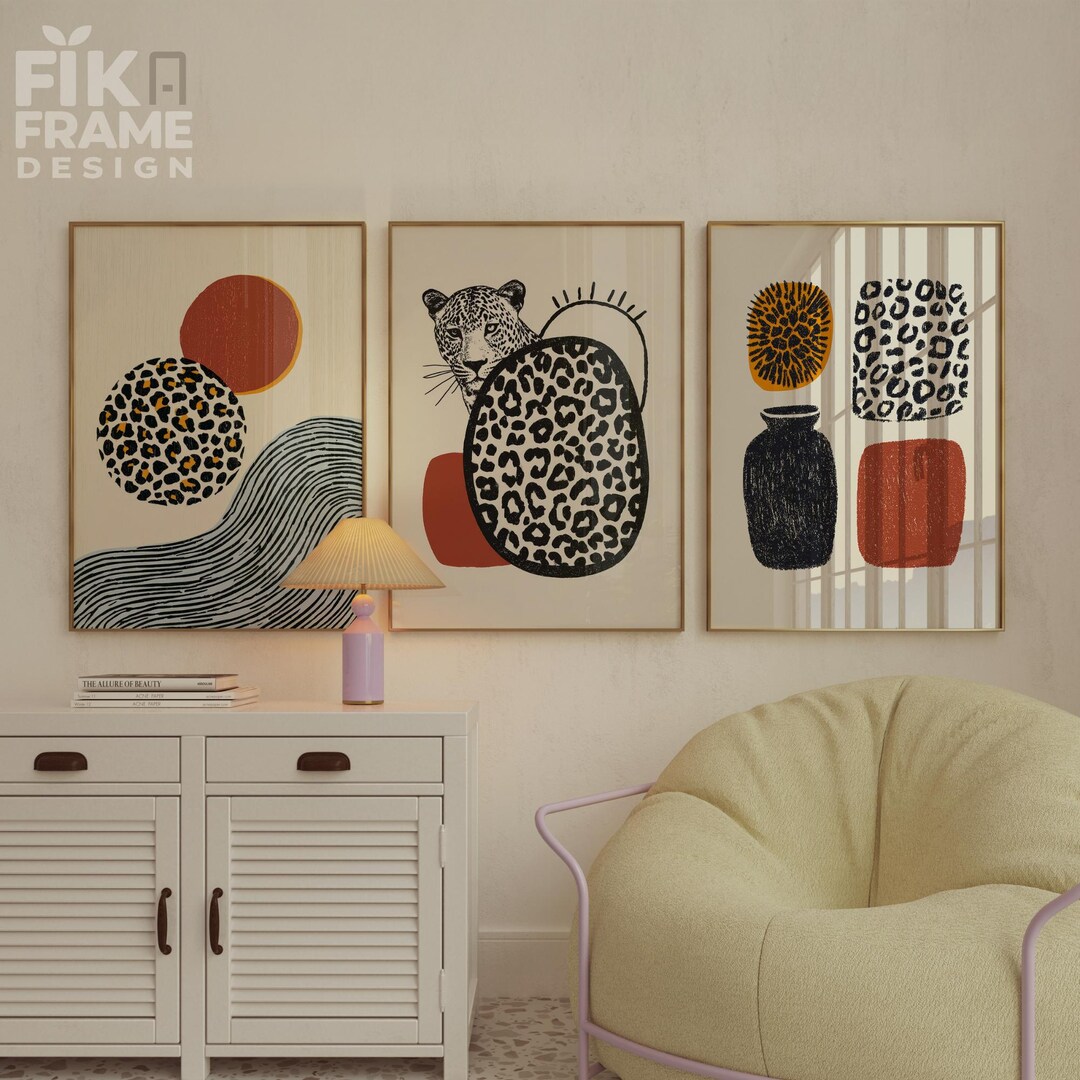 Abstract Leopard Wall Art Set of 3, Modern Boho Animal Prints, Neutral ...