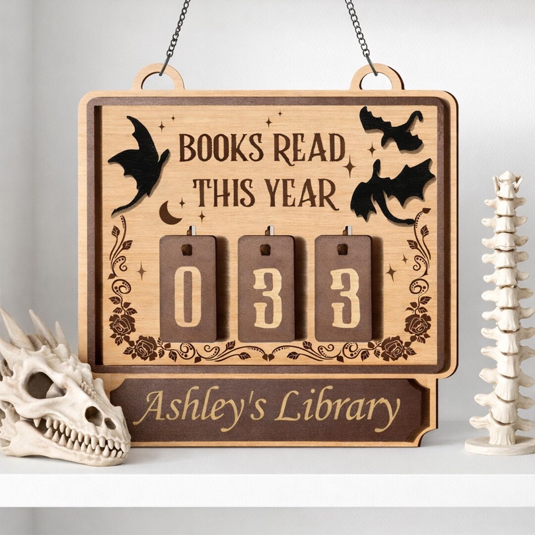 Personalized Wooden Book Tracker Sign, Books Read This Year Dragon and ...