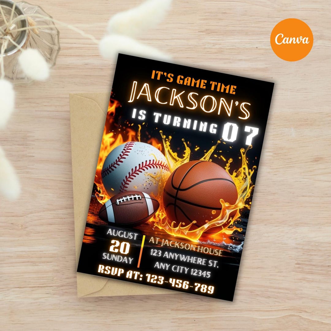 Editable Sports Birthday Invitation, All Star Party Theme (canva ...