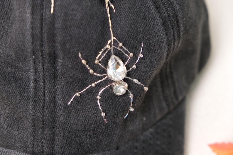 Spider Embroidered Halloween Hat: Rhinestone Spiderweb, Black Cotton ...