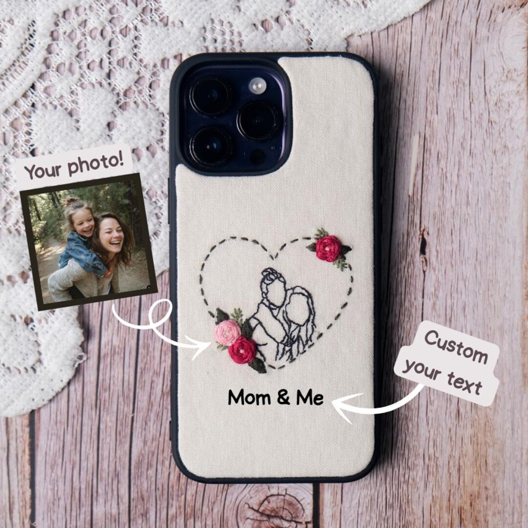 Custom Embroidered Photo Phone Case, Personalized Portrait iPhone Cover ...