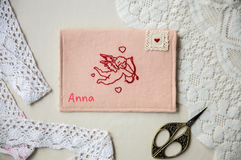 Hand Embroidered Love Letter Envelopes, Personalized Fabric Keepsake ...