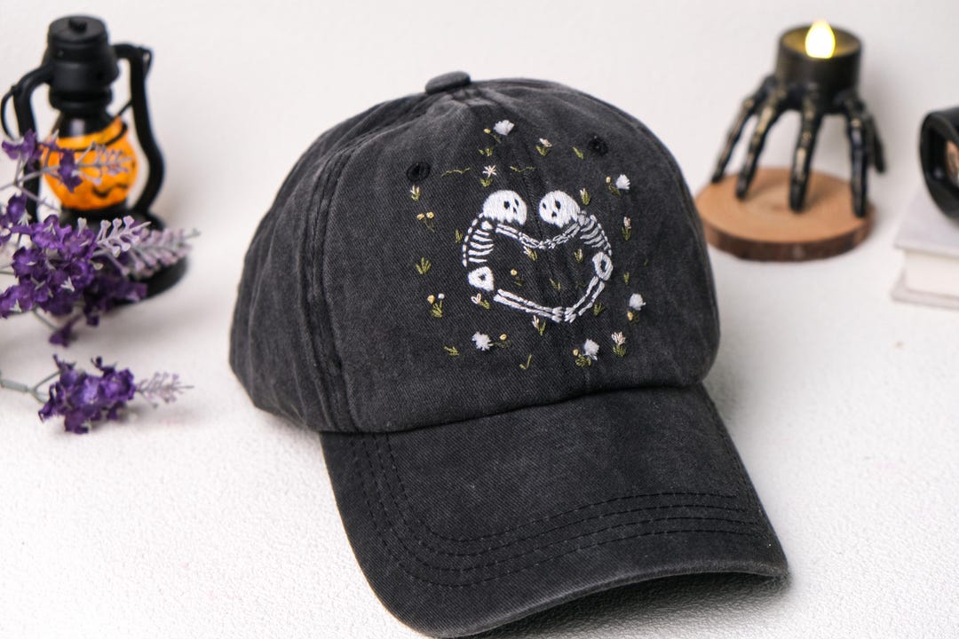 Embroidered Skeleton Couple Cap: Handmade Halloween Cotton Dad Hat - Etsy