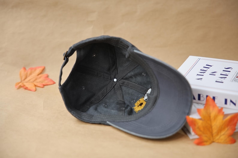 Hand Embroidered Snoopy Hat – Sunflower Smoky Gray Black Cotton ...