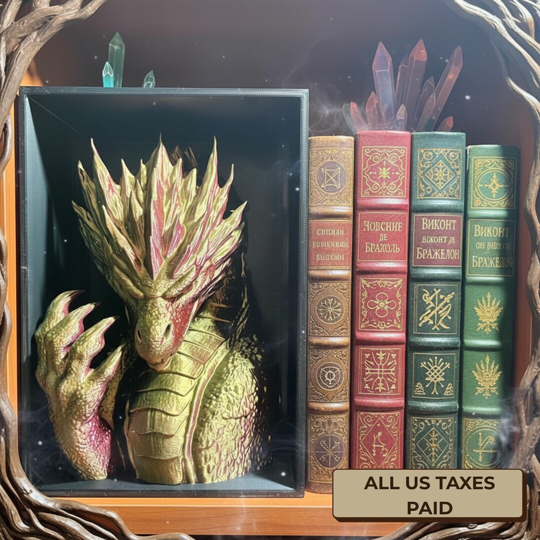 Book Nook 3D Printed Dragon Sculpture Fantasy Bookshelf Insert Gothic ...