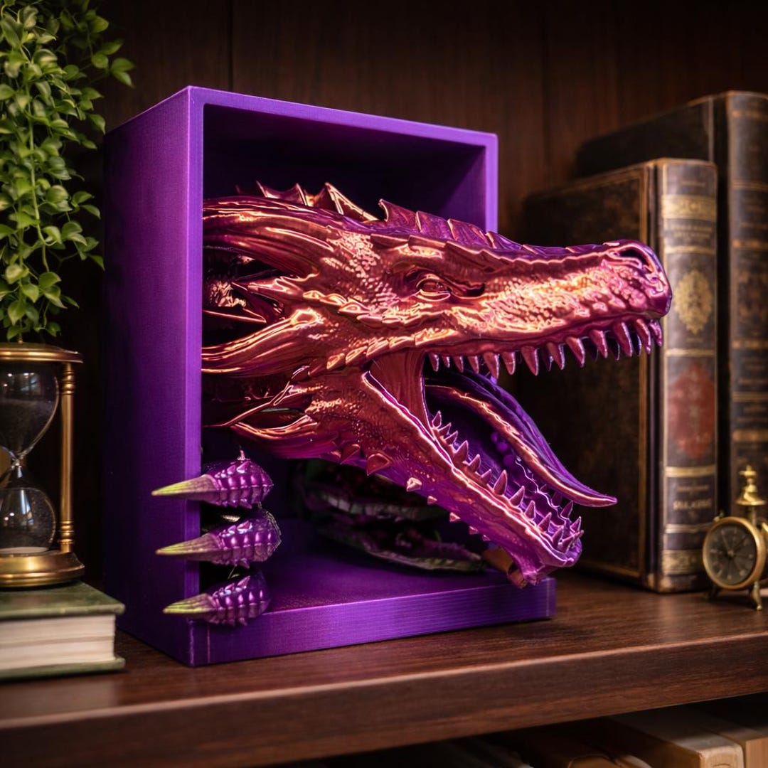 3D Printed Dragon Book Nook: Mystical Bookshelf Insert, Fantasy Decor ...