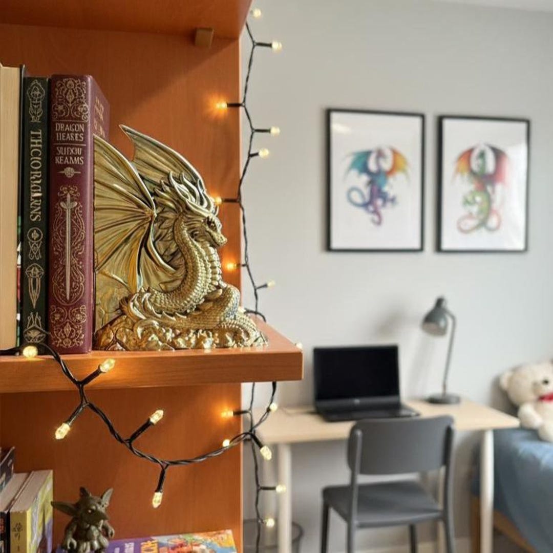 3D Printed Dragon Bookends Fantasy Bookshelf Decor Mythical Creature ...