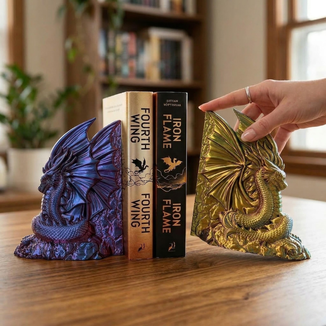Fantasy Dragon Bookends, 3D Printed PLA, Detailed Dragon Decor (single ...