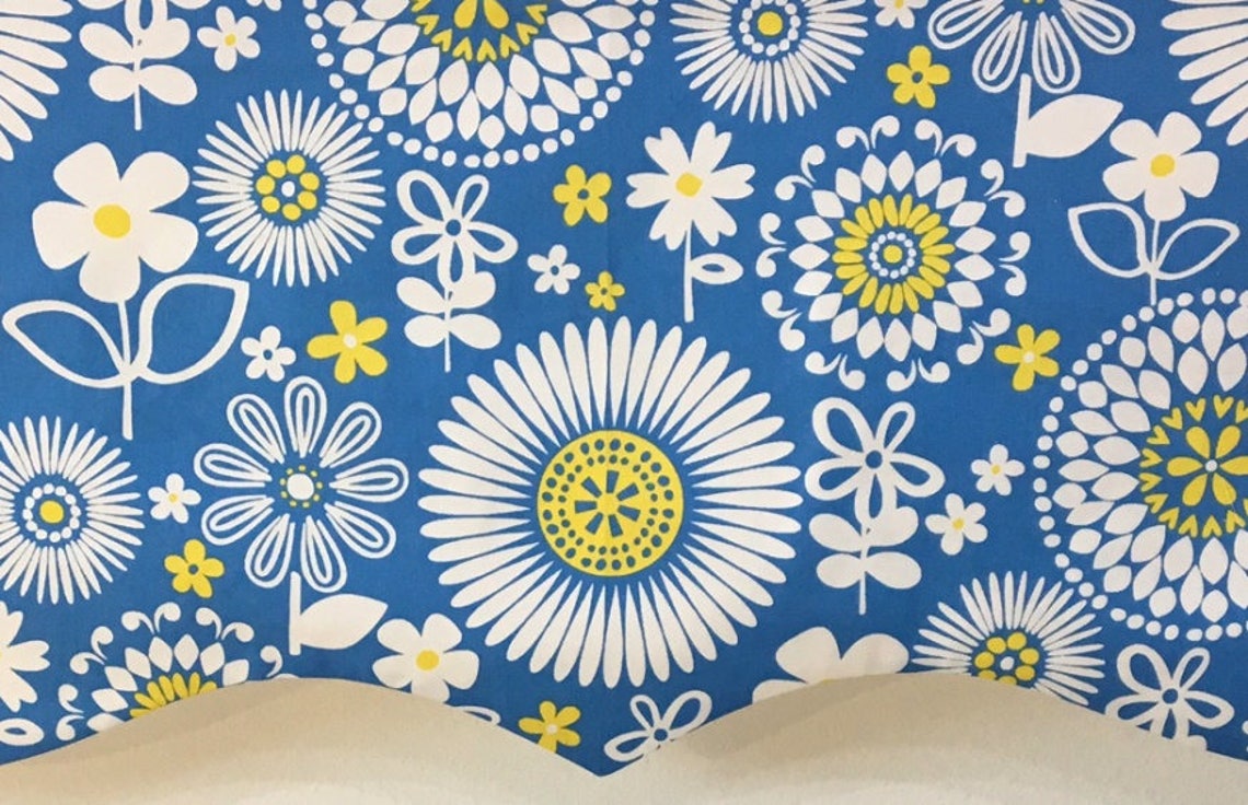 Window Valance Blue Yellow White Sunflowers Daisies / Lined / - Etsy