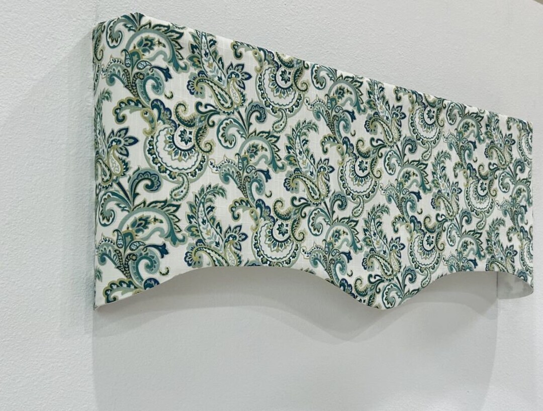 Blue Green Window Valance / Floral Jacobean Design / Ready to Ship 1-2 ...