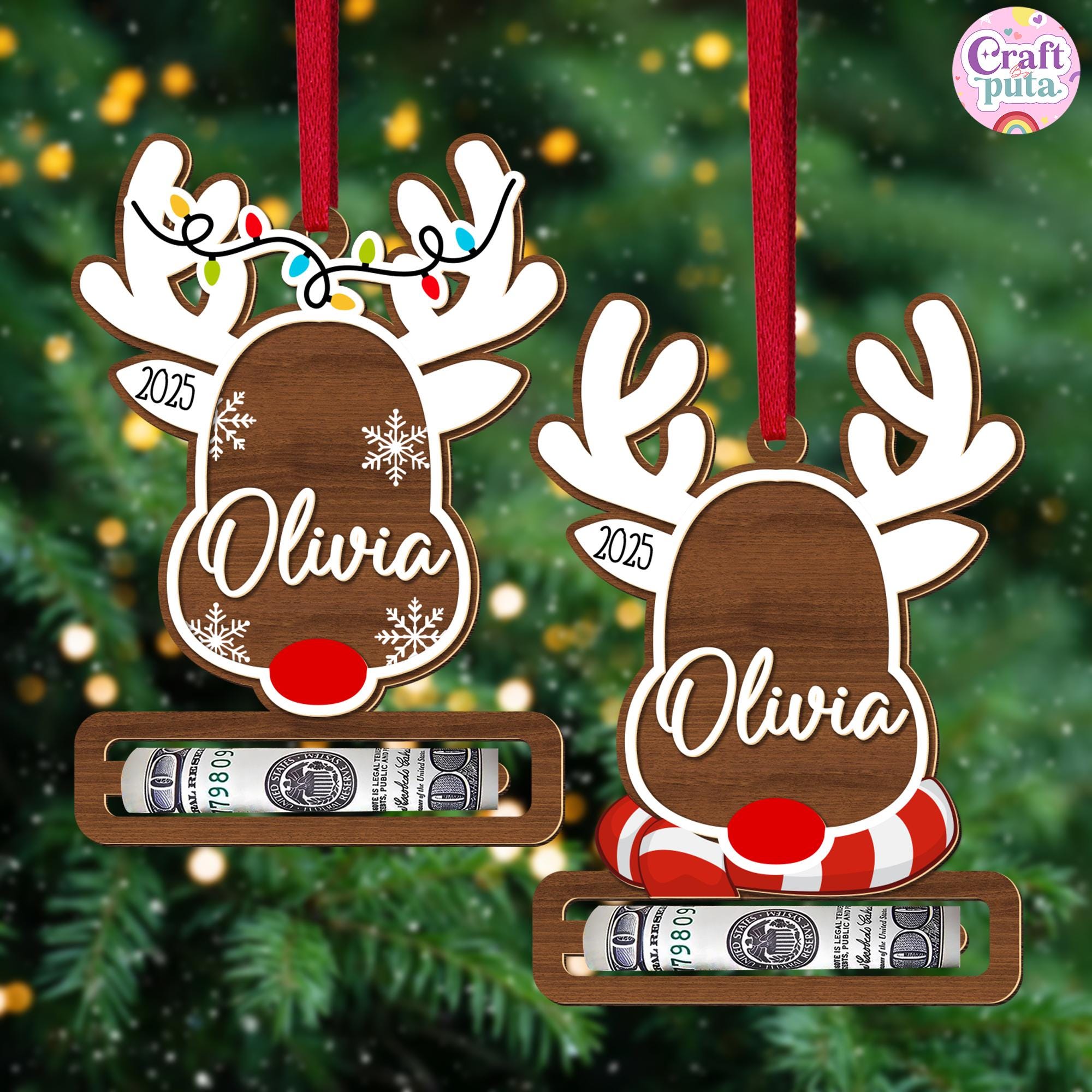 Personalized Wooden Reindeer Money Holder: Christmas Ornament 2025 ...