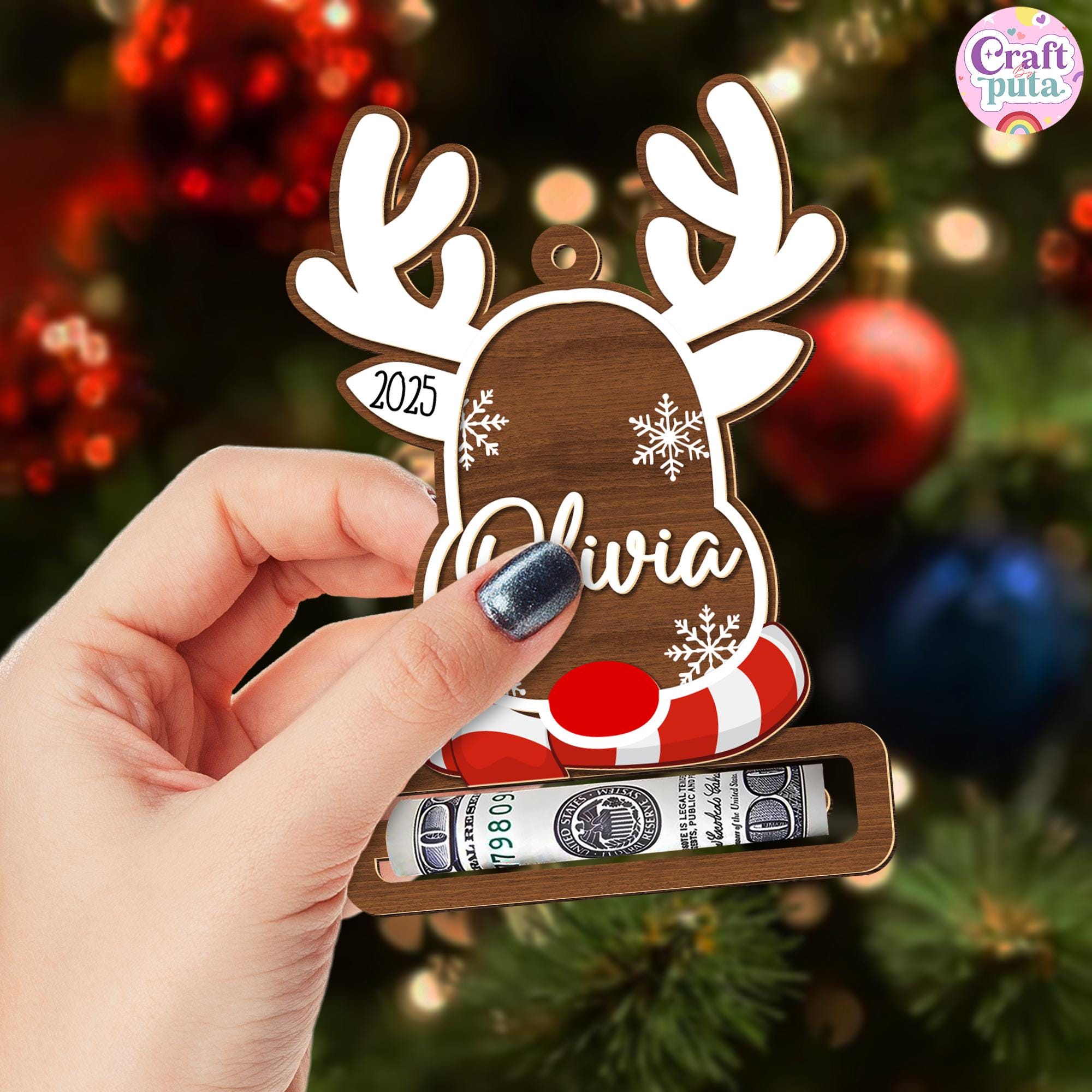 Personalized Wooden Reindeer Money Holder: Christmas Ornament 2025 ...