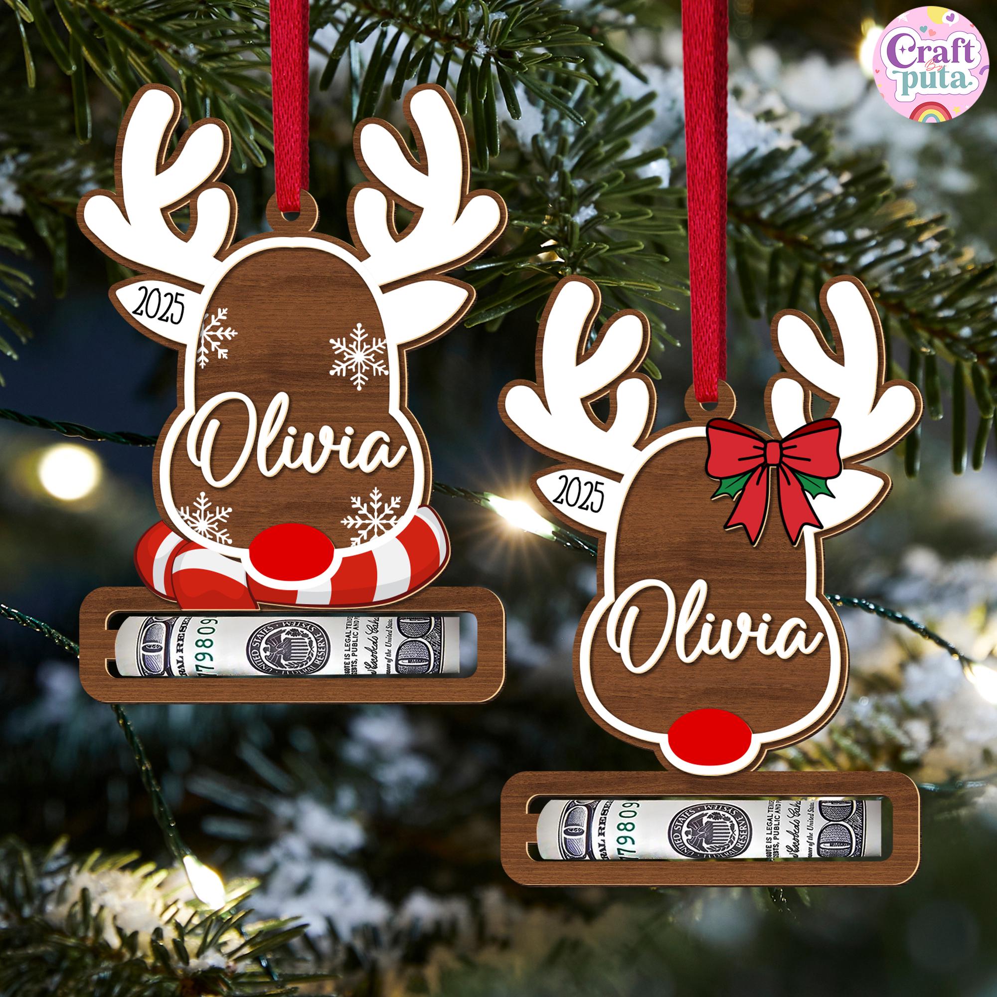 Personalized Wooden Reindeer Money Holder: Christmas Ornament 2025 ...