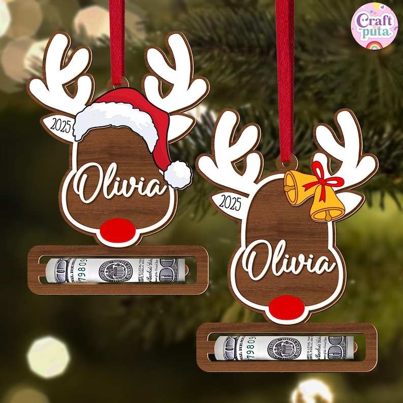 Personalized Wooden Reindeer Money Holder: Christmas Ornament 2025 ...