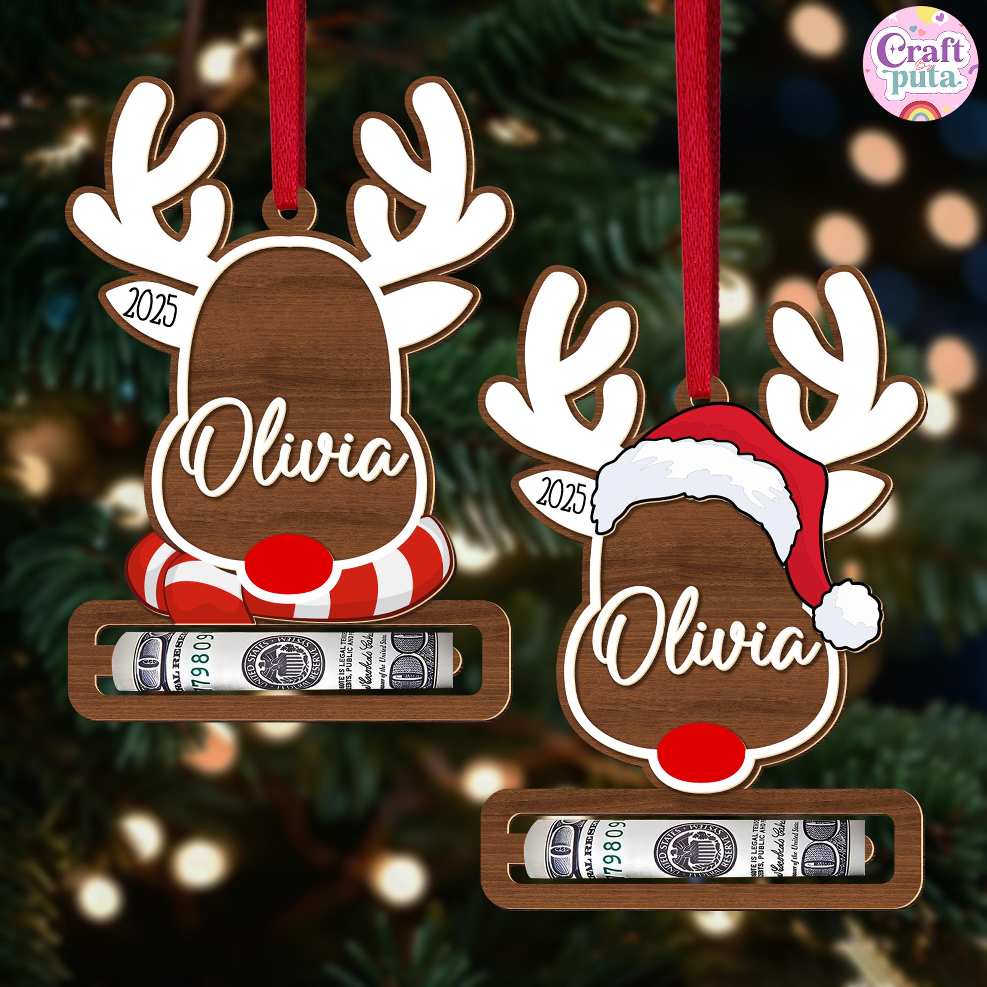 Personalized Wooden Reindeer Money Holder: Christmas Ornament 2025 ...