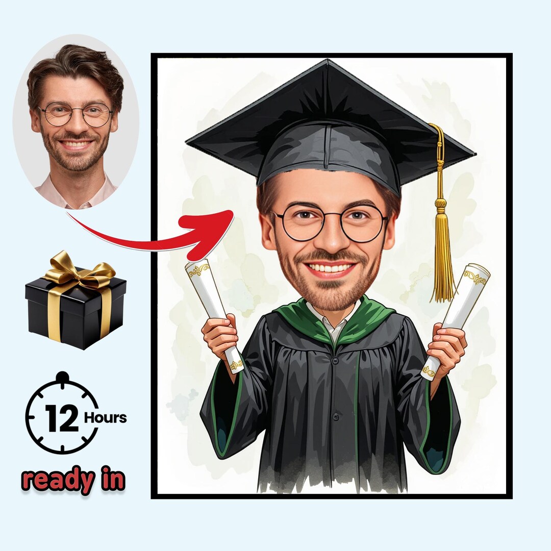 Custom Graduation Caricature: Personalized Cartoon Portrait From Photo ...