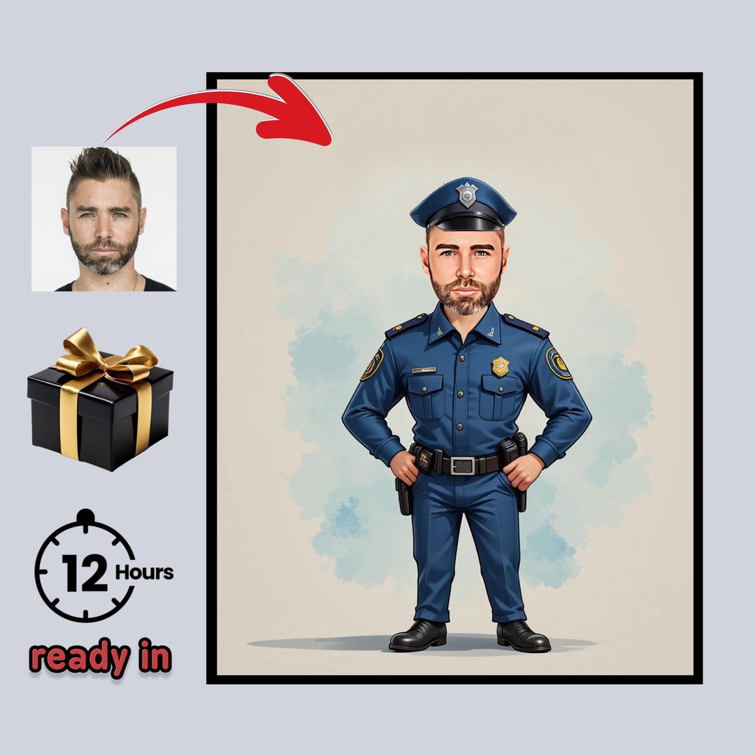 Custom Police Officer Cartoon Portrait – Personalized Law Enforcement ...