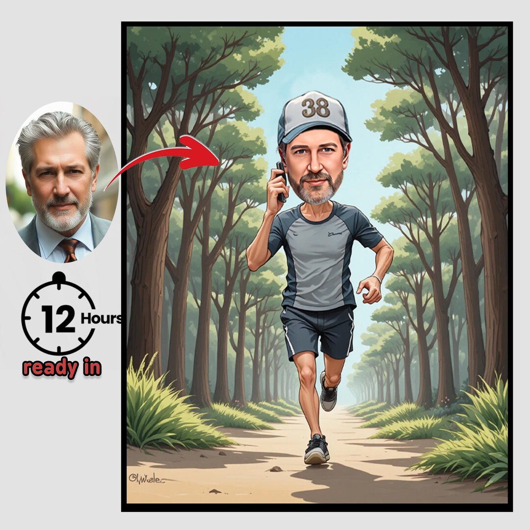 Personalized Marathon Runner Caricature From Photo (digital Download ...