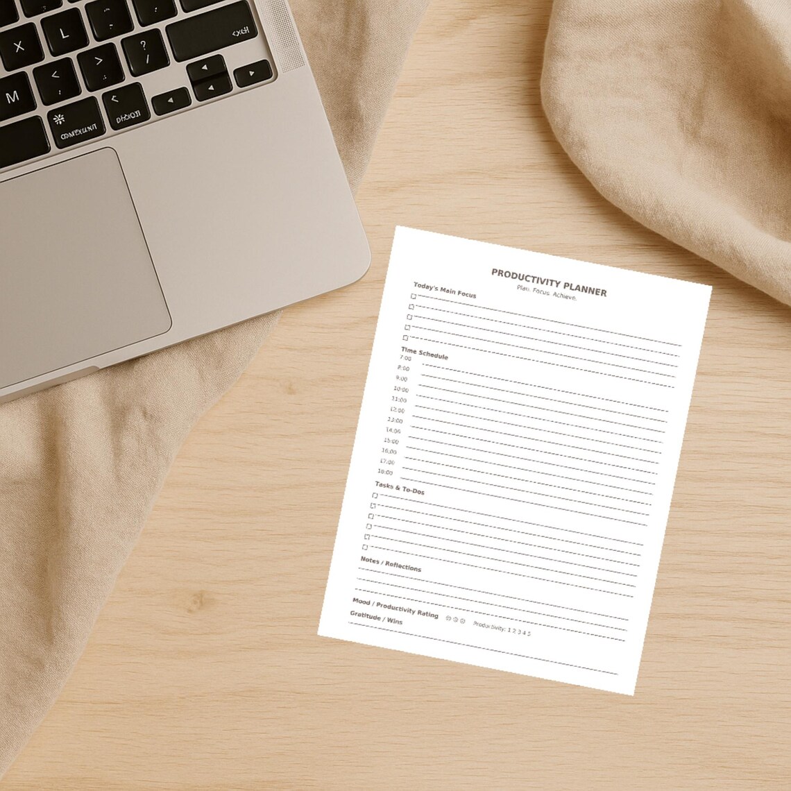 Printable Daily Productivity Planner • Minimalist Calm Taupe Design A4 ...