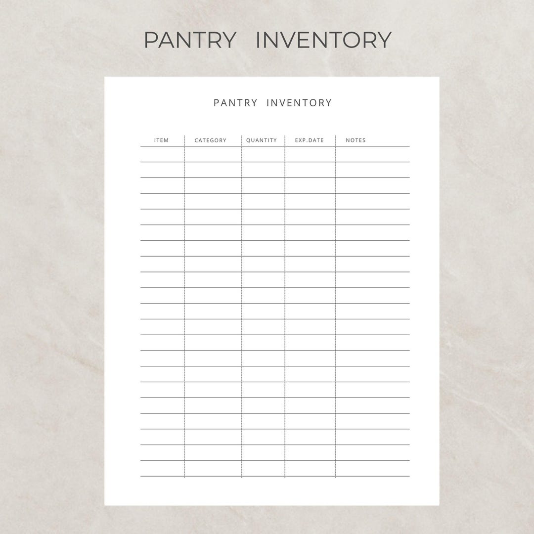 Pantry Inventory Printable | Kitchen Inventory Sheet | Minimalist Home ...