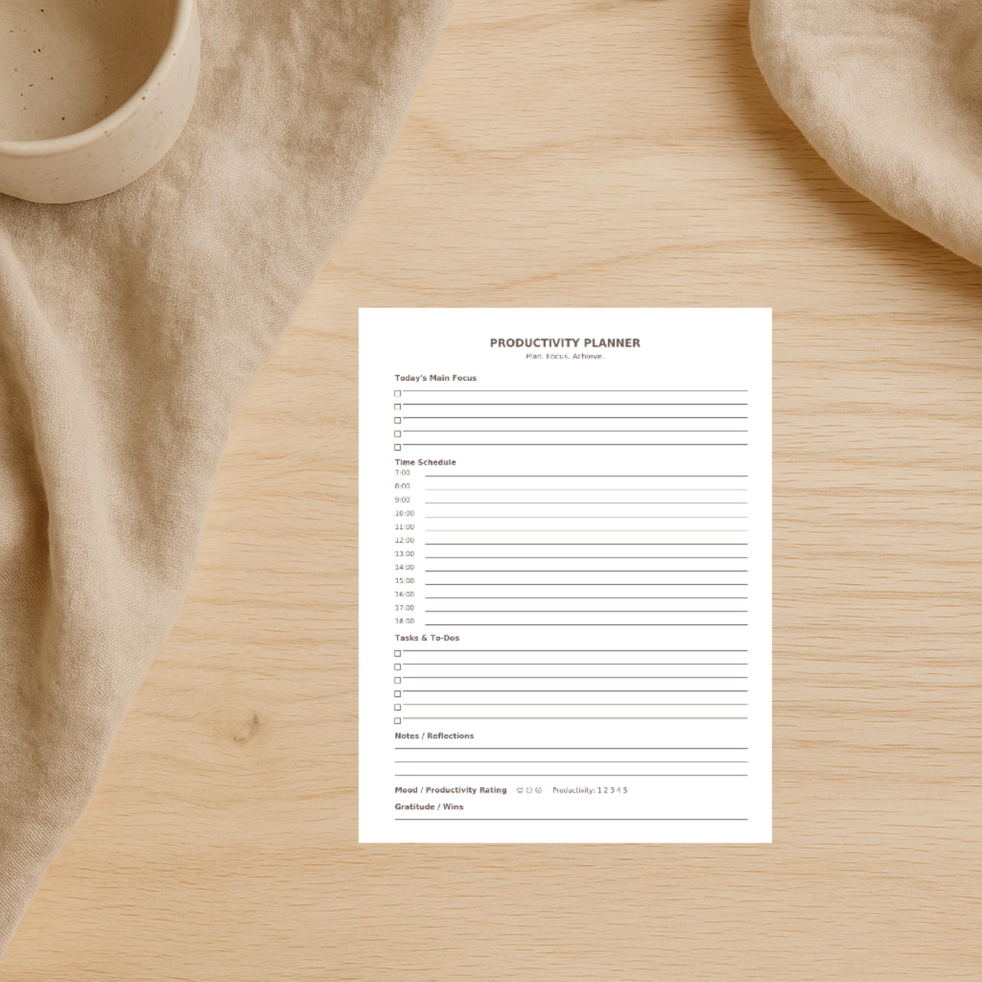 Printable Daily Productivity Planner • Minimalist Calm Taupe Design A4 ...