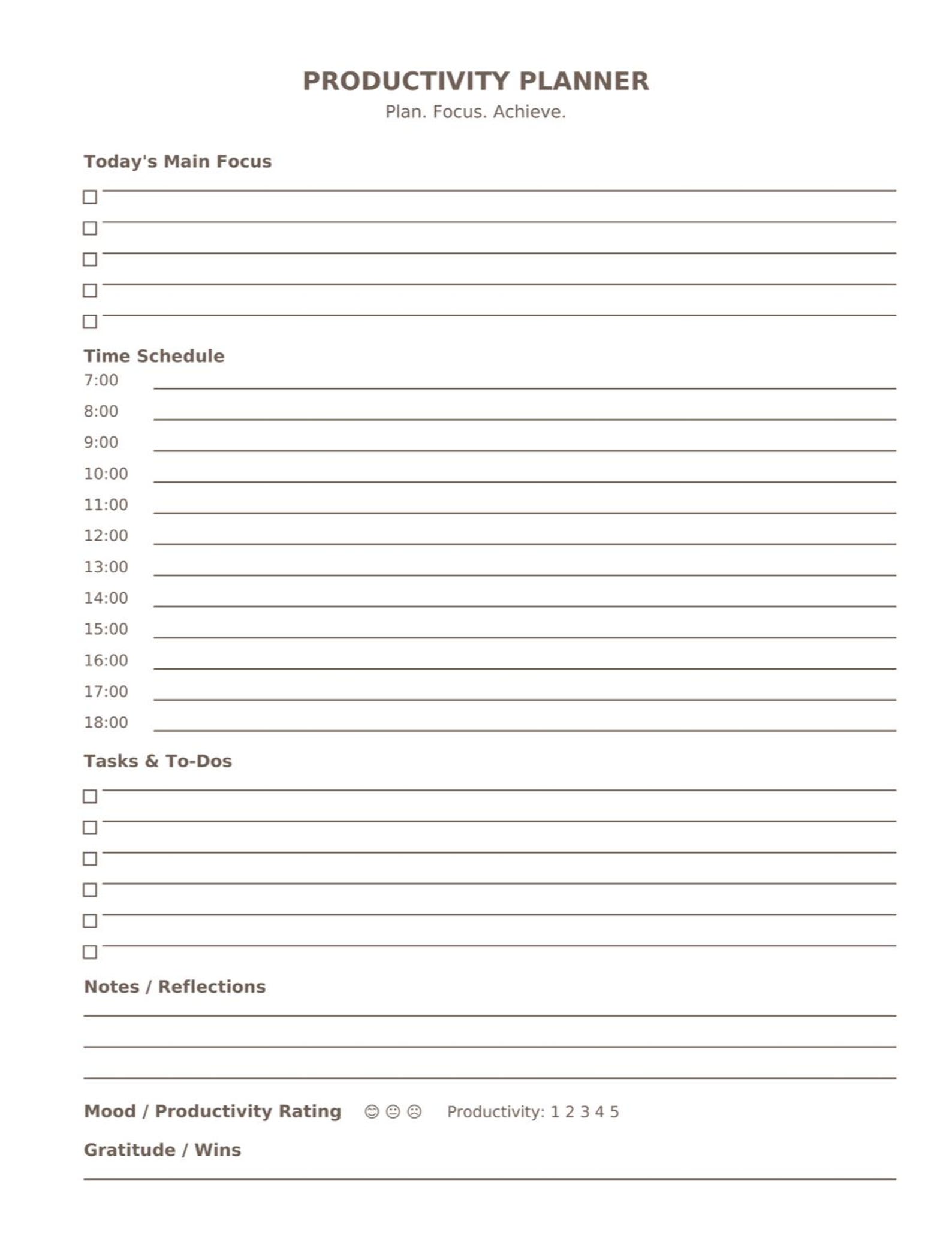 Printable Daily Productivity Planner • Minimalist Calm Taupe Design A4 ...