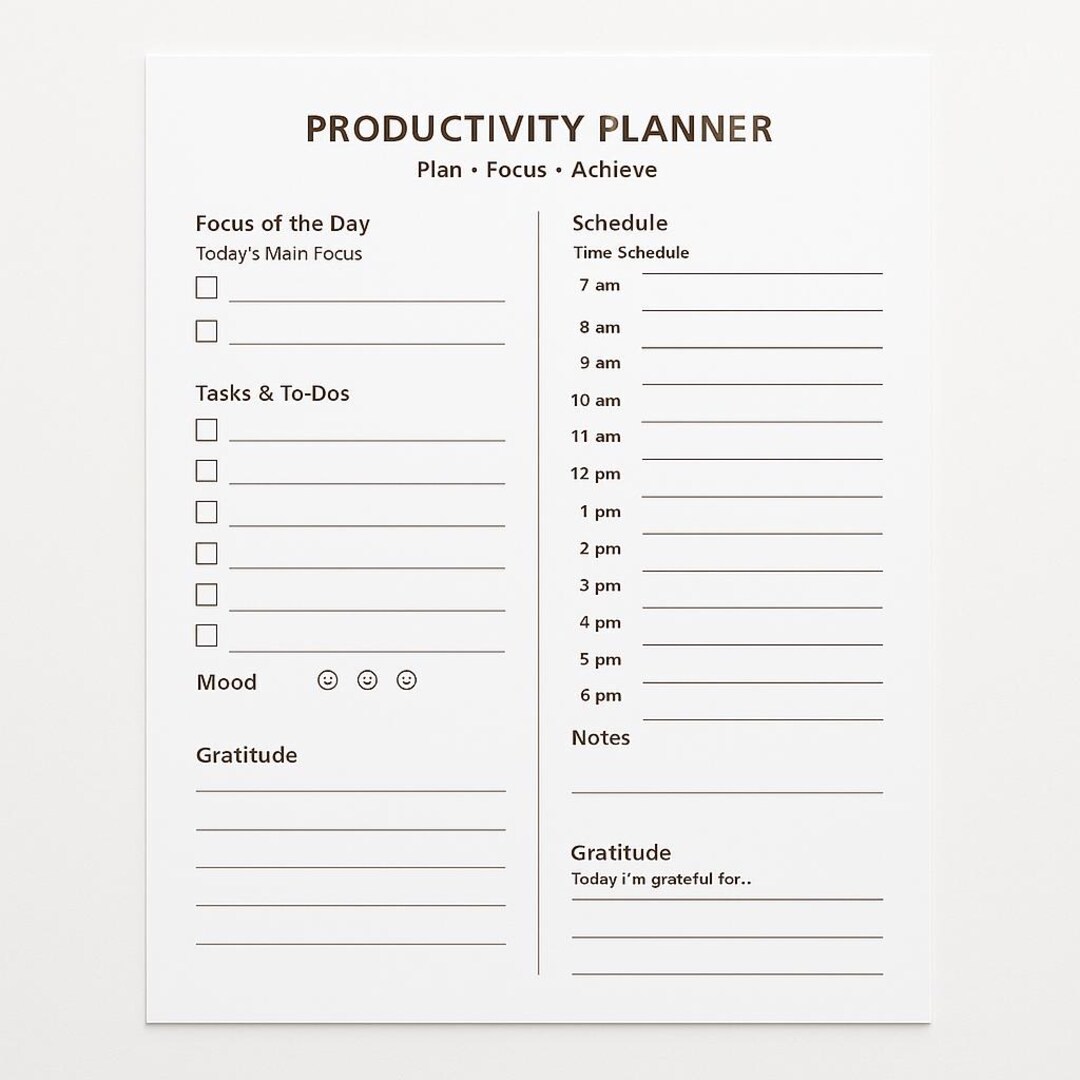 Productivity Planner PDF • Daily Focus Sheet • Printable Planner A4 ...