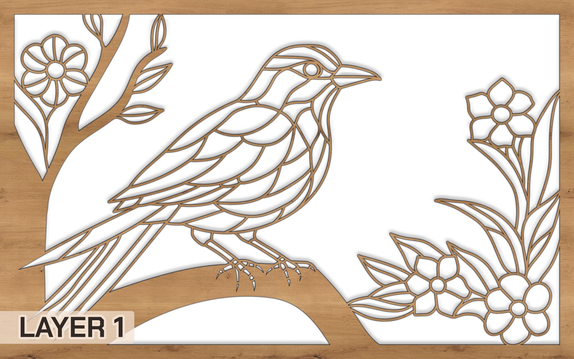 Laser Cut Files : Layered Bird Tree SVG, DXF, Vector, Template, Floral ...