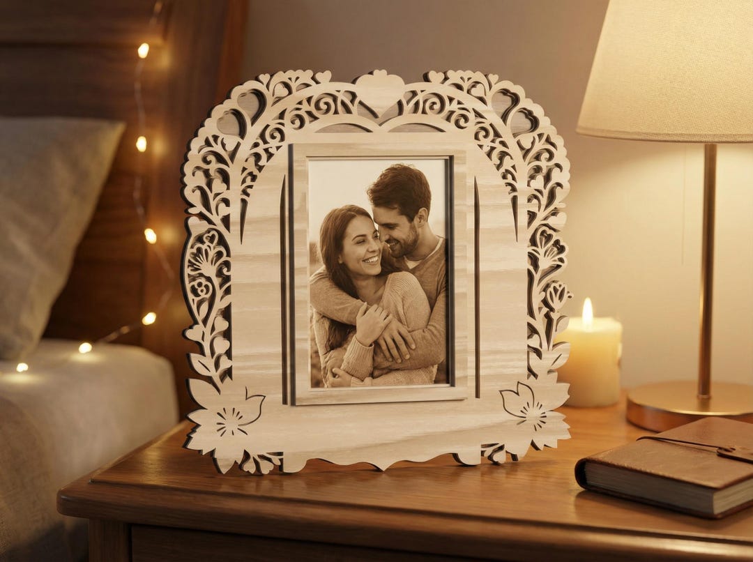 Laser Cut Files : Layered Romantic Photo Frame SVG, DXF, Wedding ...