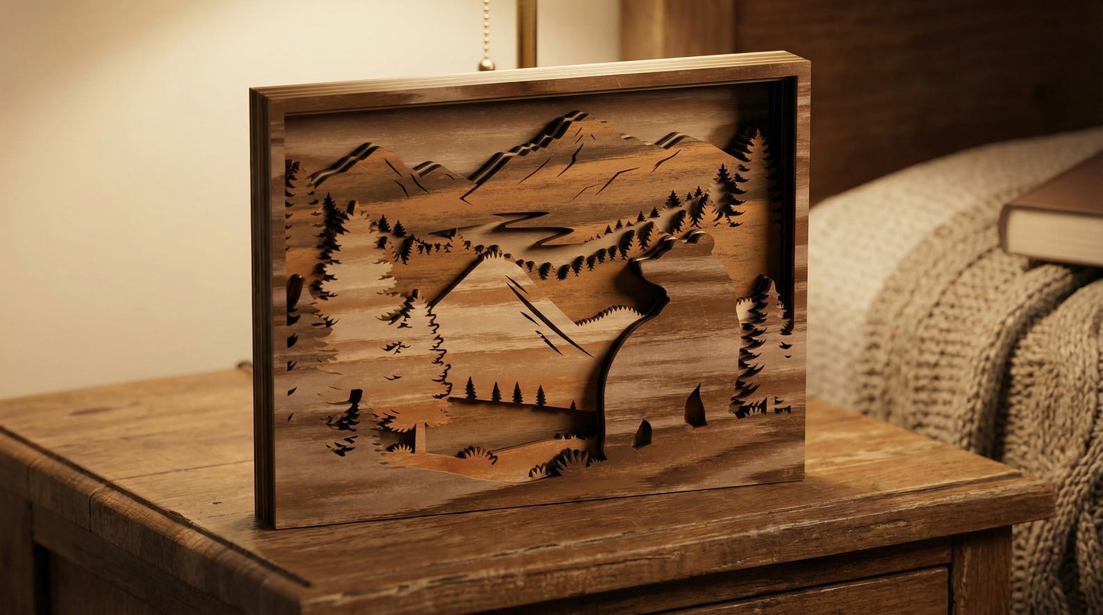 Laser Cut Shadow Box SVG, DXF : Layered Bear Mountain Scene, 3D ...