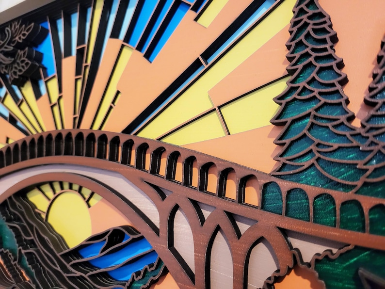Laser Cut Files : Layered Sunrise Bridge SVG, DXF, Vector, Template ...