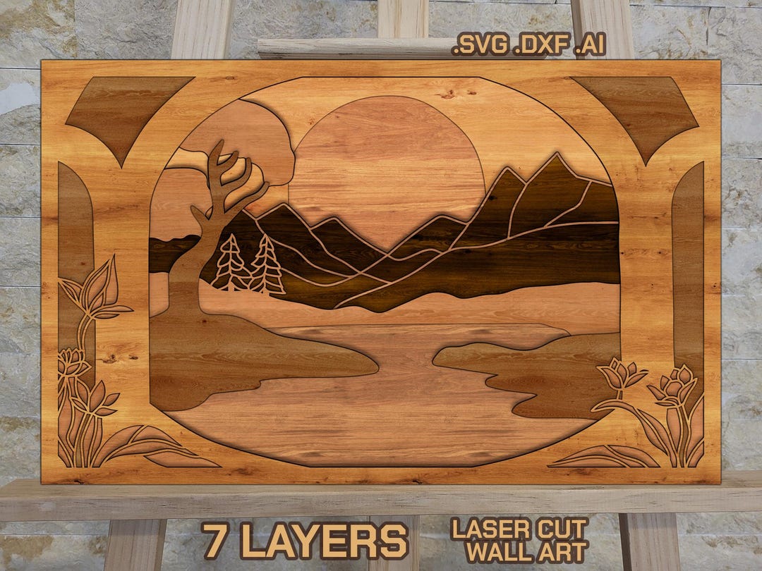 Laser Cut Files : Layered Lake Scene SVG, DXF, Vector, Template, Rustic ...
