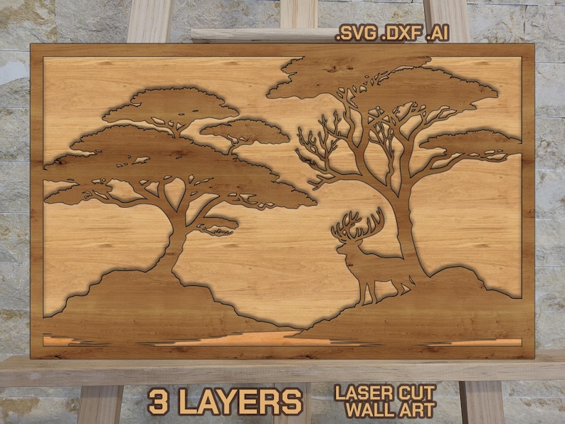 Laser Cut Files : Layered Deer Stag SVG, DXF, Vector, Template, Forest ...