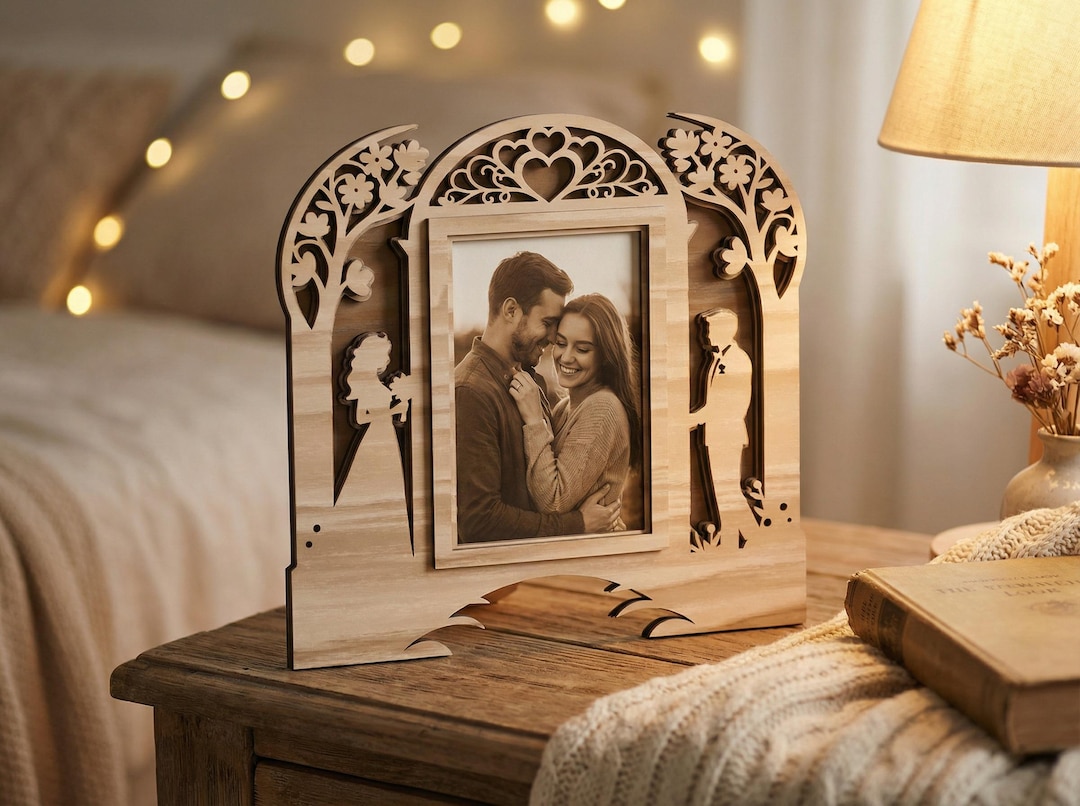 Laser Cut Files : Layered Romantic Photo Frame SVG, DXF, Bride & Groom ...