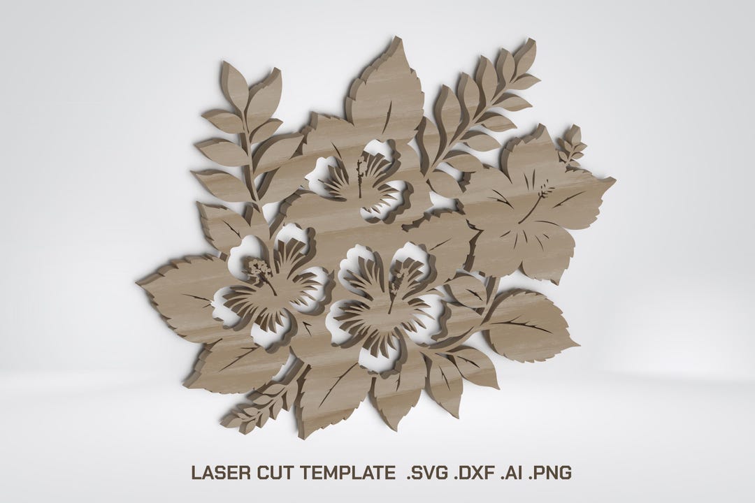 Laser Cut Files : Hibiscus Flowers SVG, DXF, Vector, Template, Tropical ...