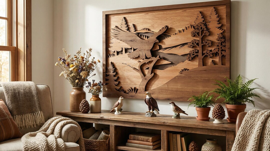 Laser Cut Files : Layered Eagle Forest SVG, DXF, Wildlife Mountain ...
