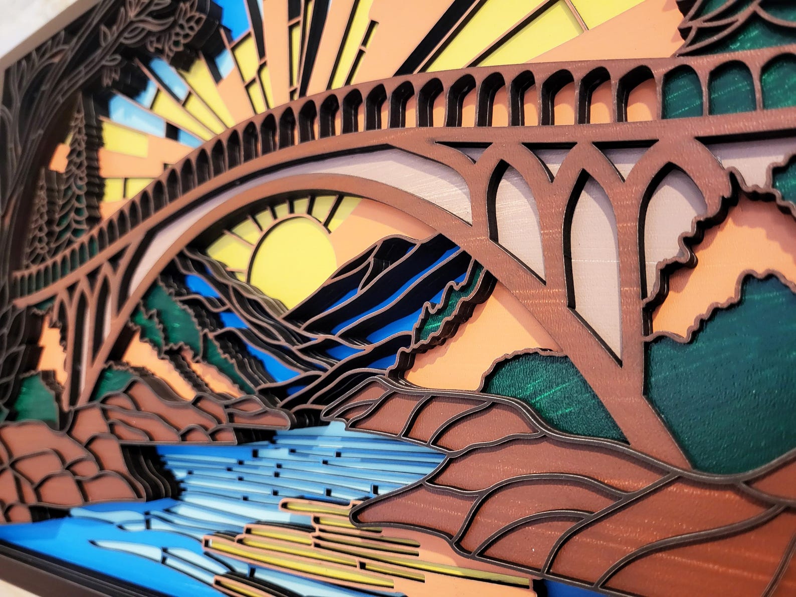 Laser Cut Files : Layered Sunrise Bridge SVG, DXF, Vector, Template ...