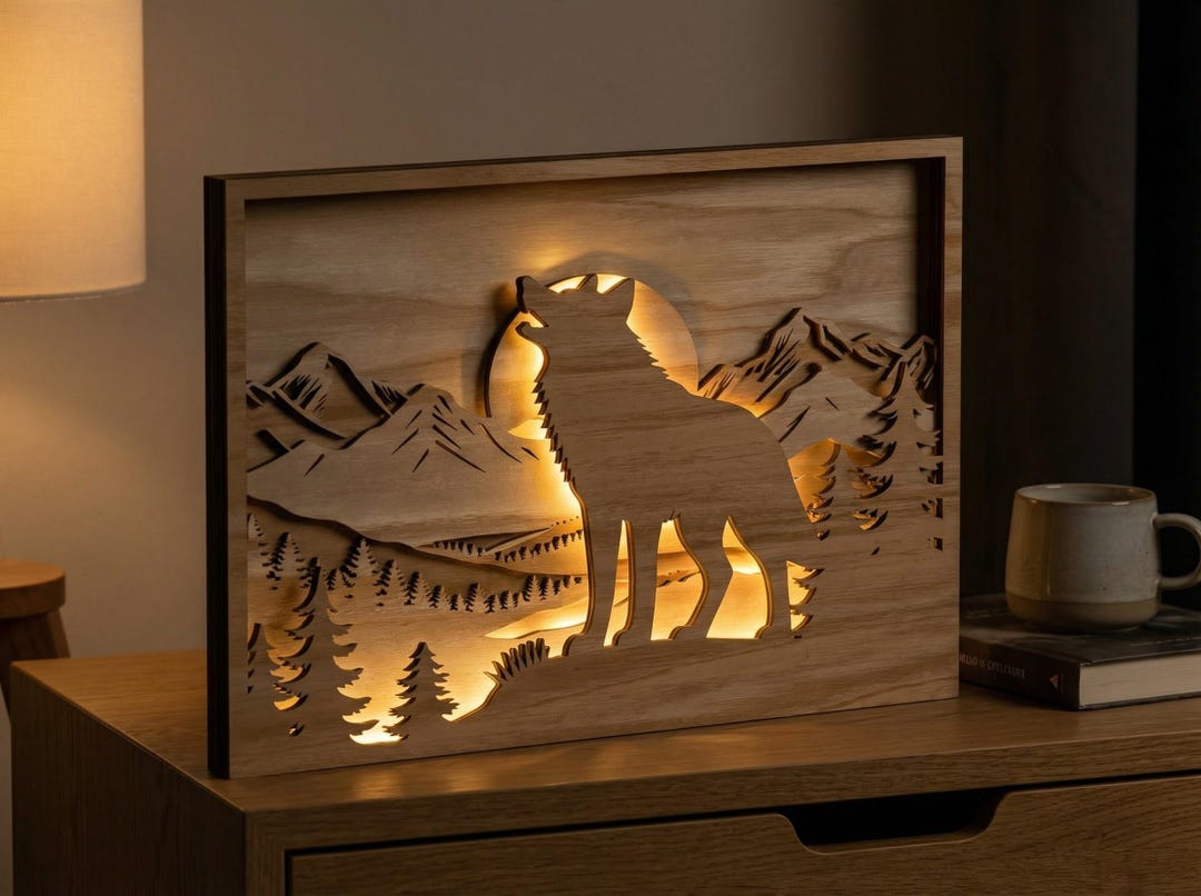 Laser Cut Shadow Box SVG, DXF : Layered Moon Howling Wolf, 3D ...
