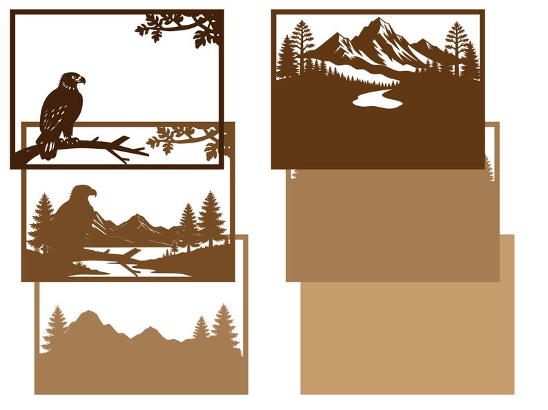 Laser Cut Files : Layered Eagle Mountain SVG, DXF, Nature Wildlife ...