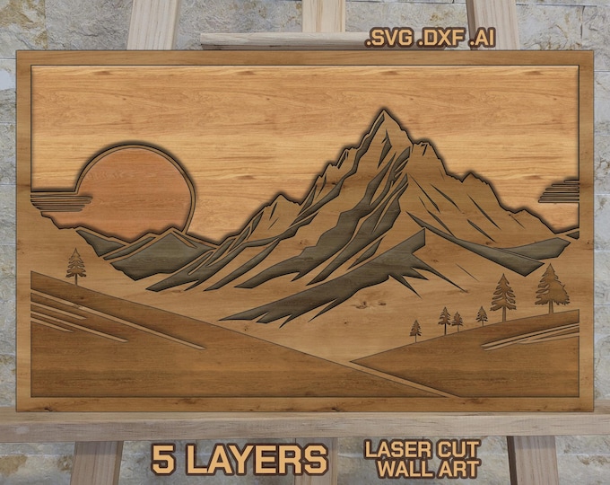 Layered Mountain CDR File | Layered SVG Files for Glowforge | Layered ...