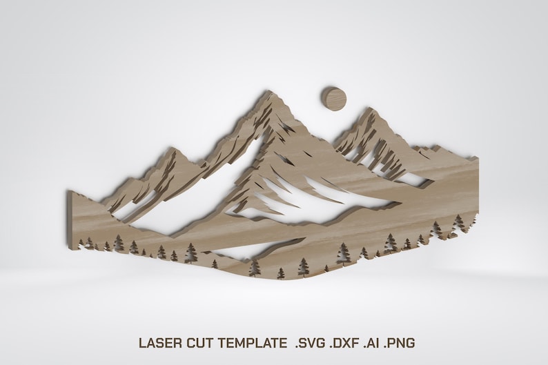 Laser Cut Files : Mountain Ridge SVG, DXF, Vector, Template, Pine ...