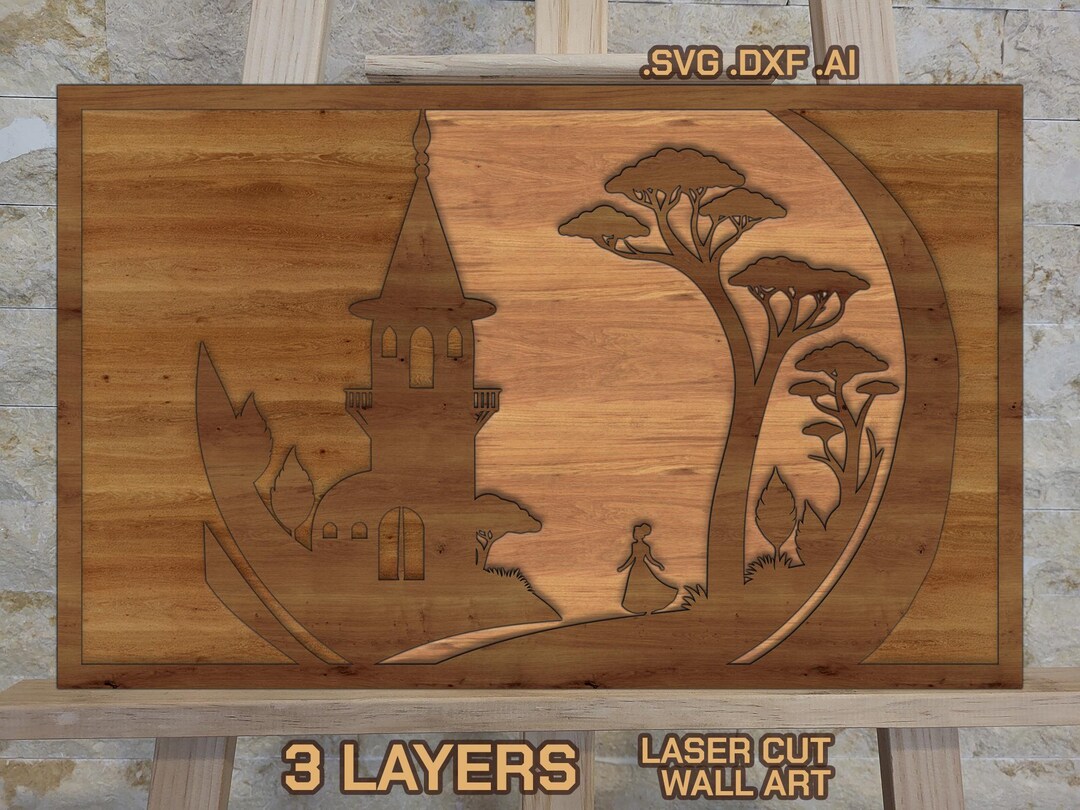 Fairy Tale Castle SVG DXF : Layered 3D Princess Fantasy Wall Art for ...