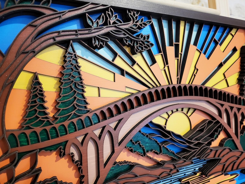 Laser Cut Files : Layered Sunrise Bridge SVG, DXF, Vector, Template ...