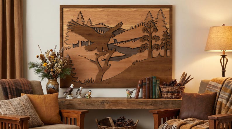 Laser Cut Files : Layered Eagle Forest SVG, DXF, Wildlife Mountain ...