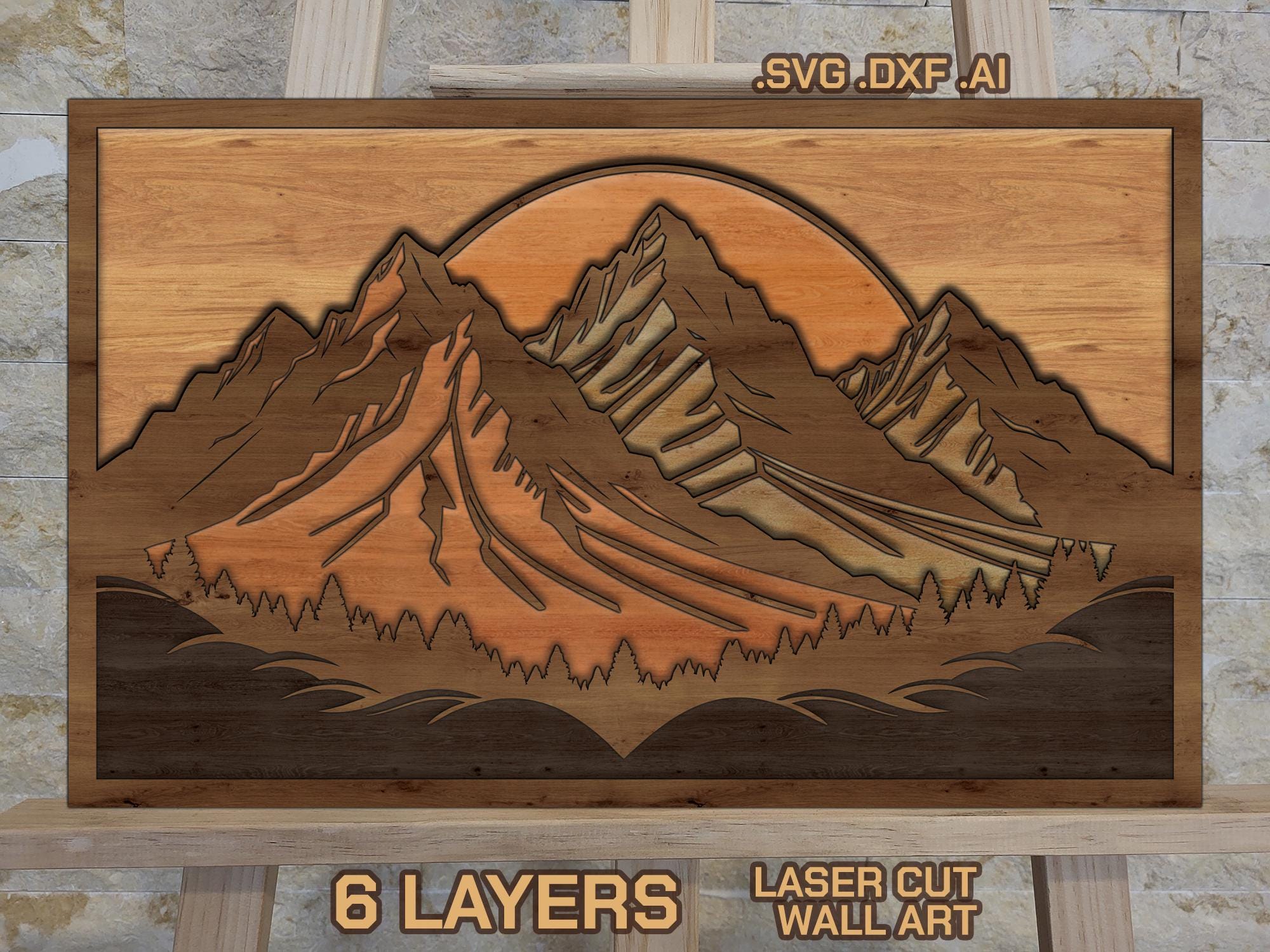 Laser Cut Files : Layered Mountain Forest SVG, DXF, Vector, Template ...