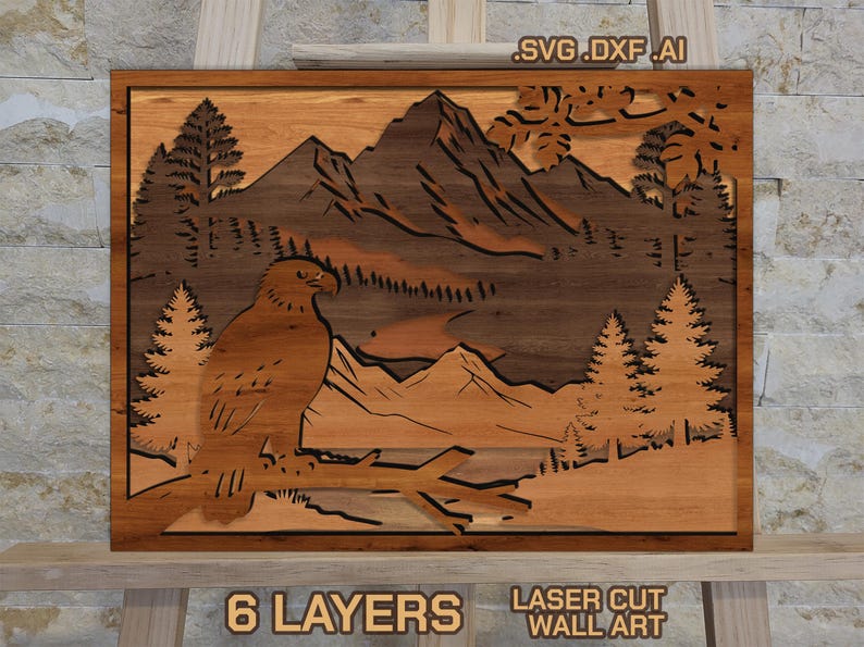 Laser Cut Files : Layered Eagle Mountain SVG, DXF, Nature Wildlife ...