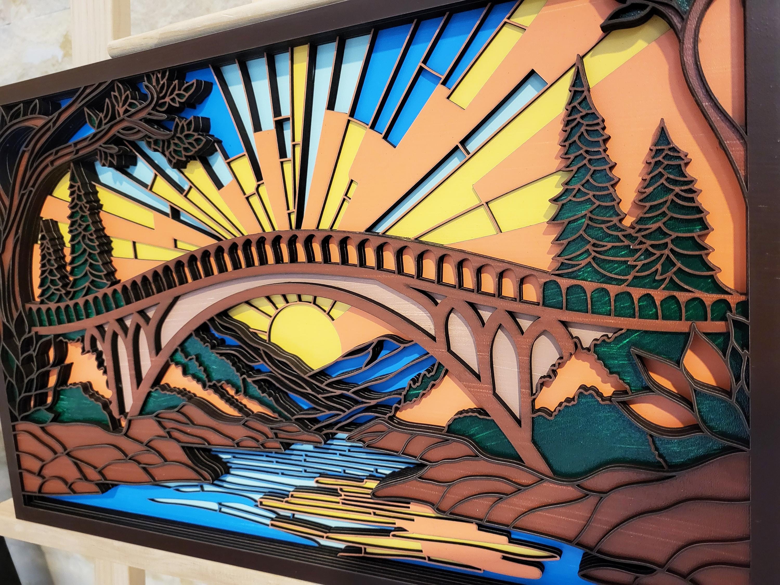 Laser Cut Files : Layered Sunrise Bridge SVG, DXF, Vector, Template ...