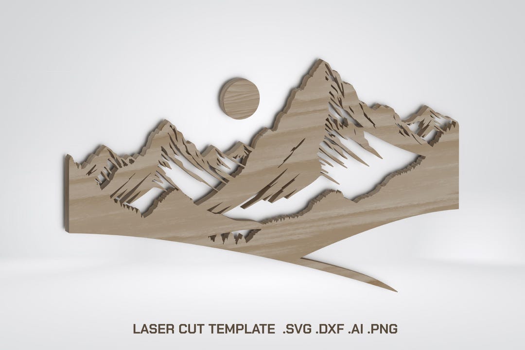 Laser Cut Files : Mountain Valley SVG, DXF, Vector, Template, Peaks ...