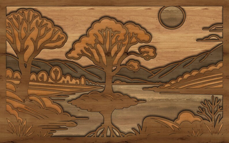 Laser Cut Files : Layered River Landscape SVG, DXF, Vector, Template ...